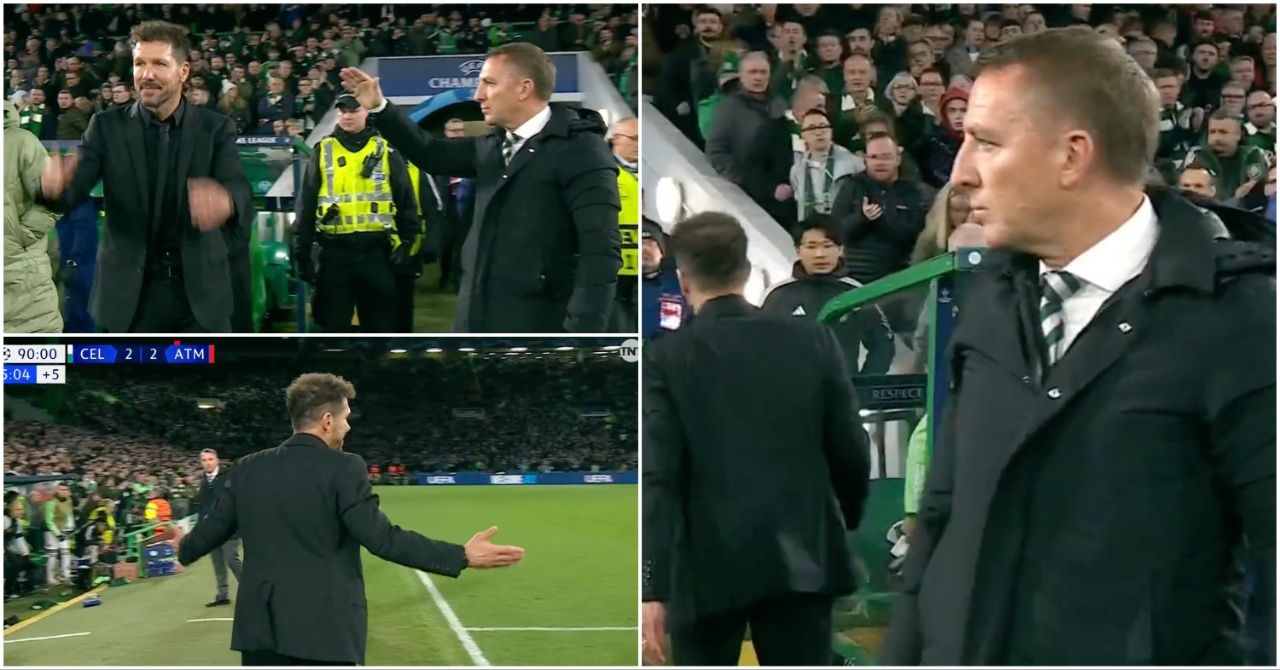 Brendan Rodgers' awkward Diego Simeone handshake in Celtic 2-2 Atletico ...