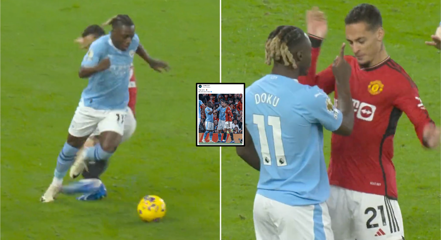 Jeremy Doku's post mugging off Antony after clash in Man Utd 0-3 Man ...