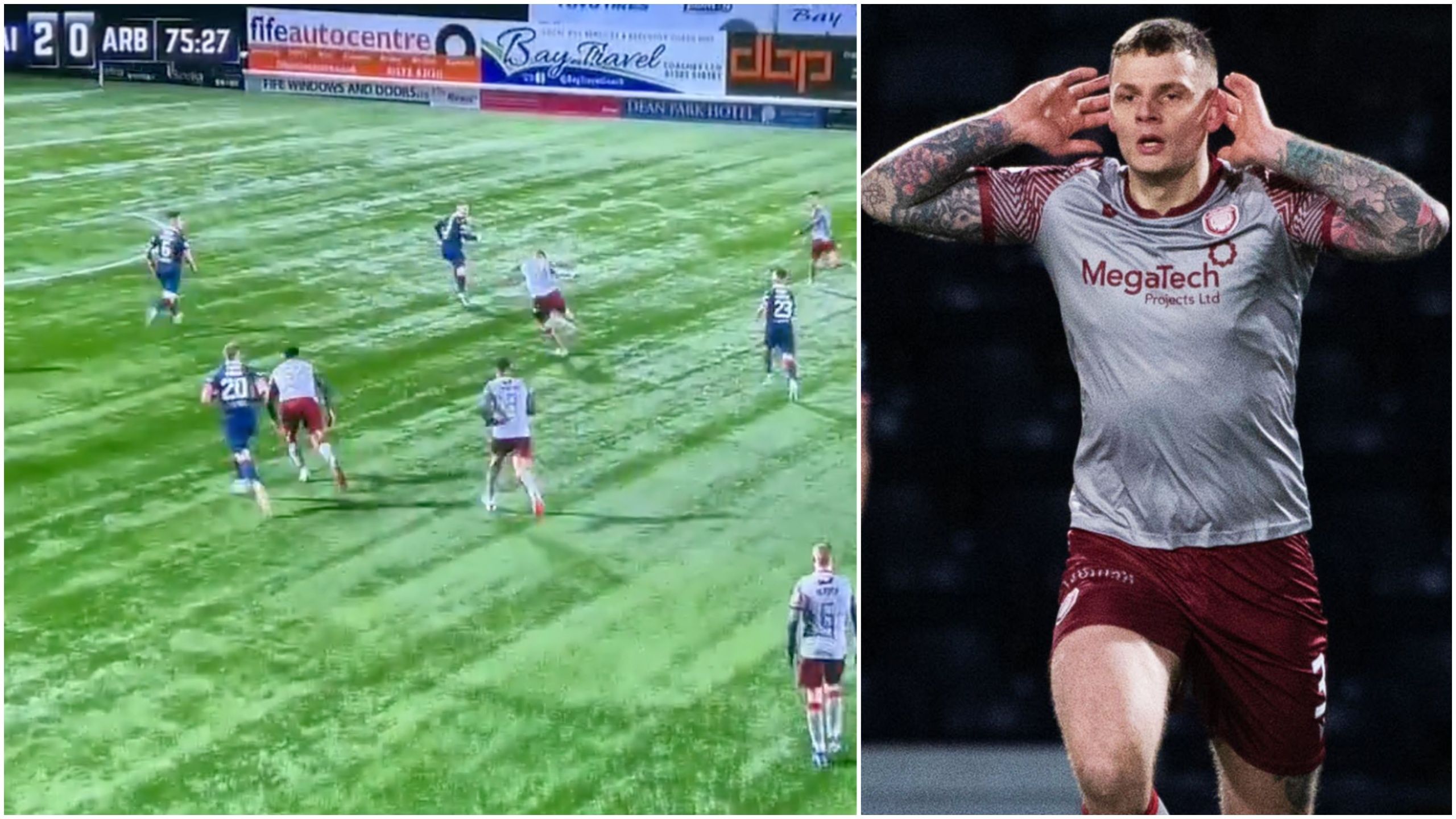 Arbroath goalkeeper Ali Adams scores rocket v Raith Rovers