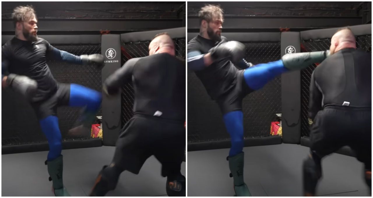 Eddie Hall gets dropped in MMA training by huge head kick