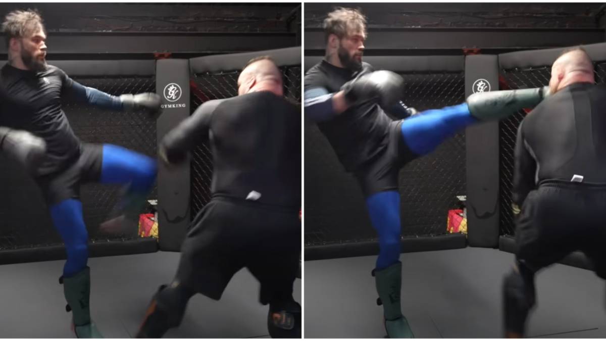 Eddie Hall gets dropped in MMA training by huge head kick