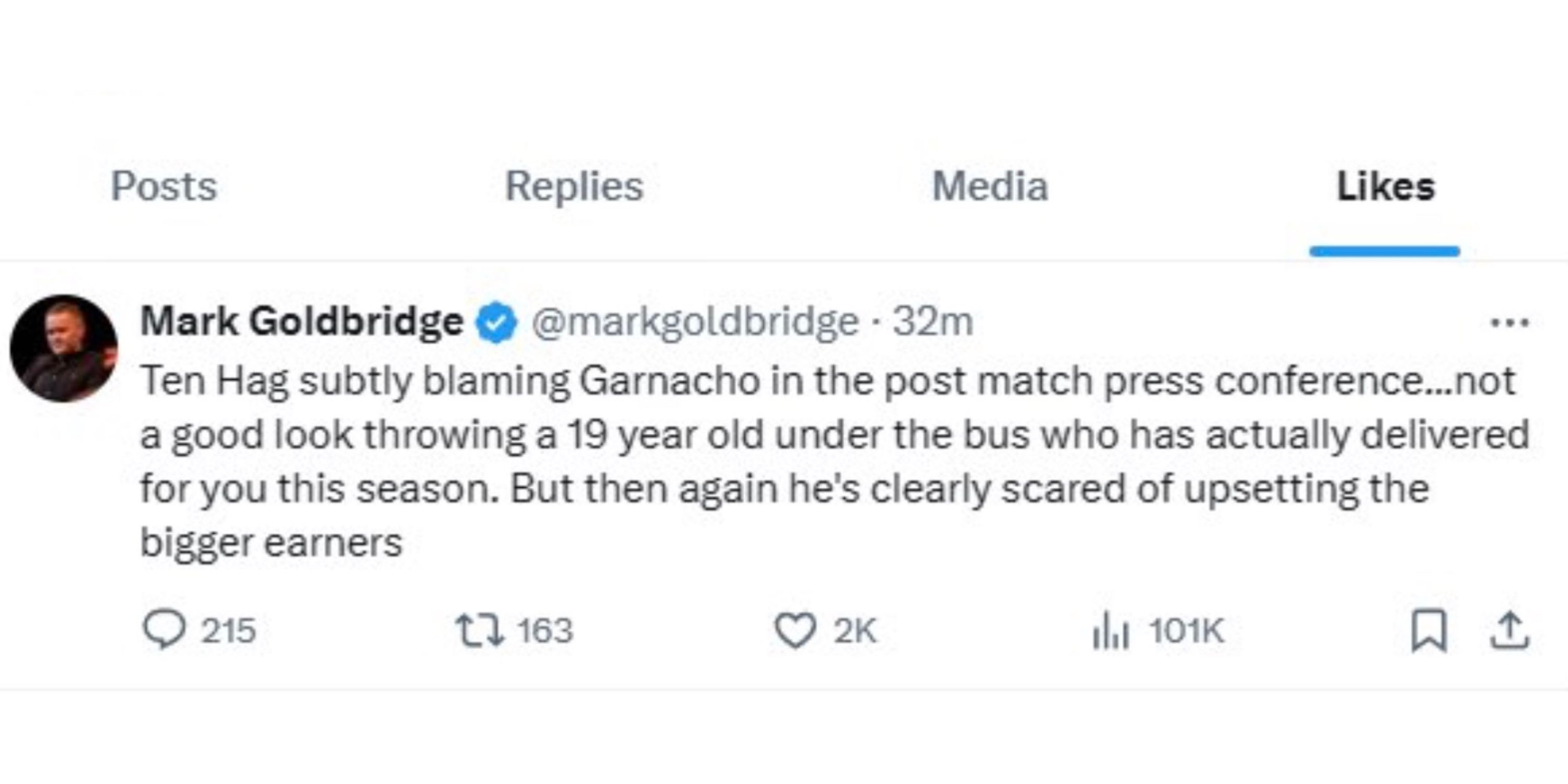 Alejandro Garnacho's Twitter Activity After Bournemouth Game Causes Stir