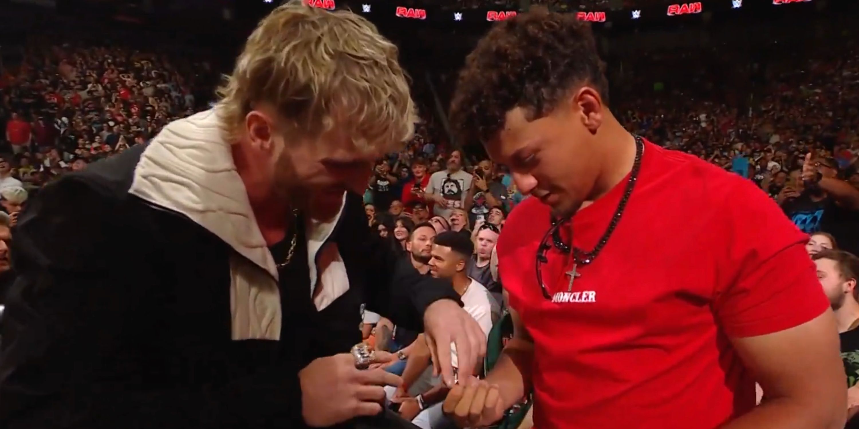 WATCH: Patrick Mahomes Helps Logan Paul Cheat at WWE's Monday Night Raw