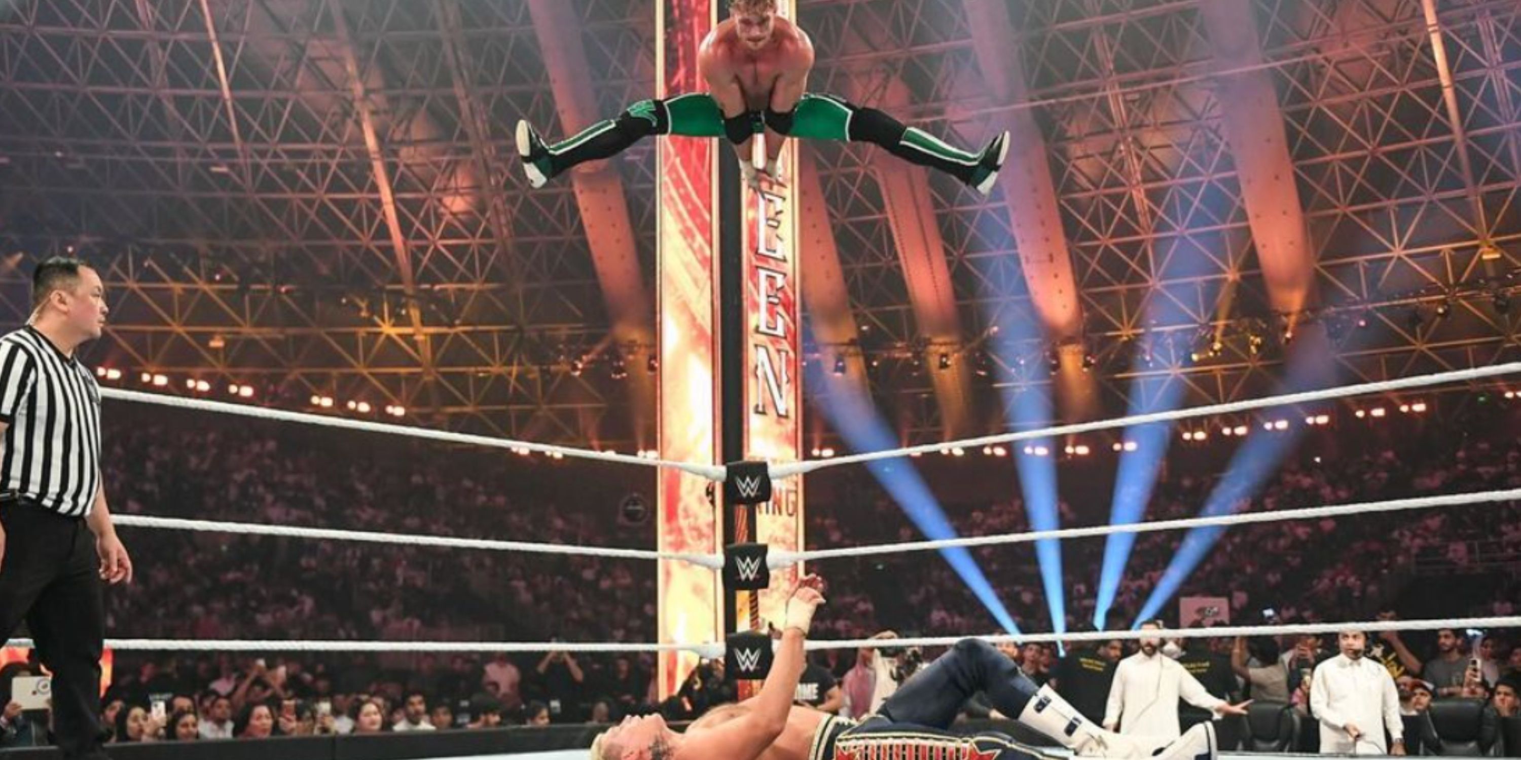 WWE's Drone Camera Shot of Logan Paul's Frog Splash Onto Cody Rhodes