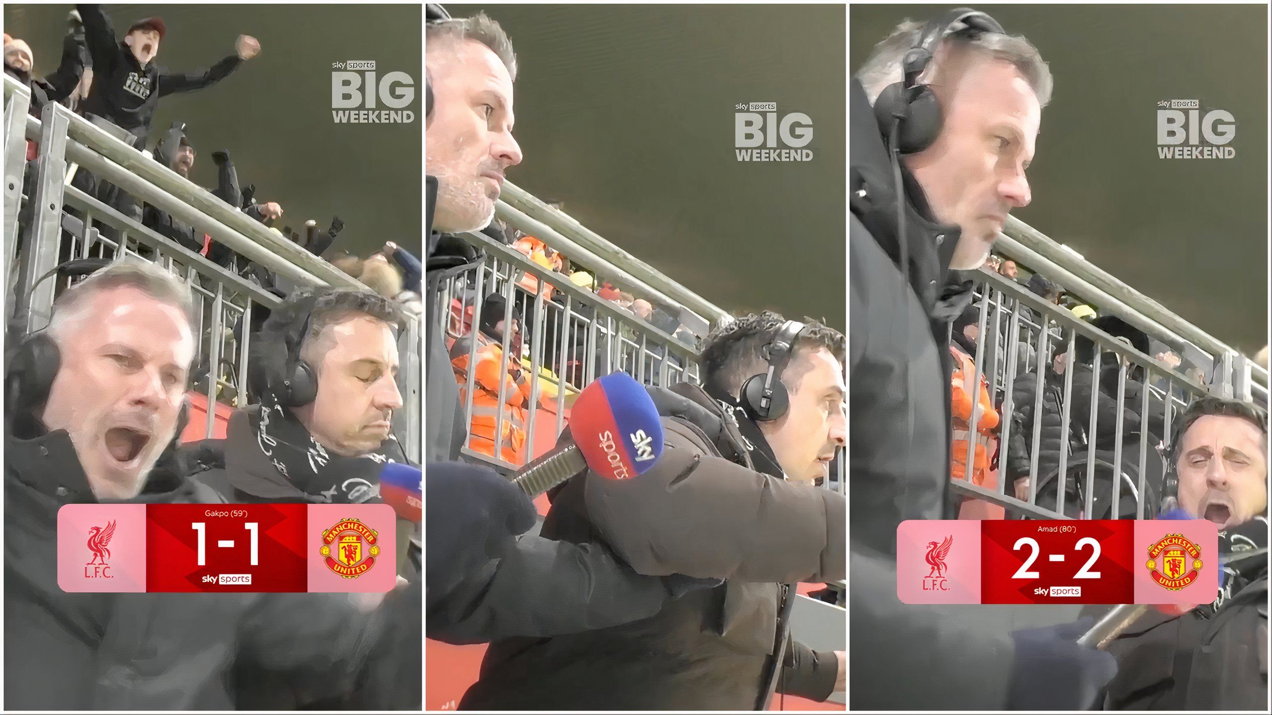 Jamie Carragher and Gary Neville's Reaction to Every Goal in Liverpool 2-2 Man United