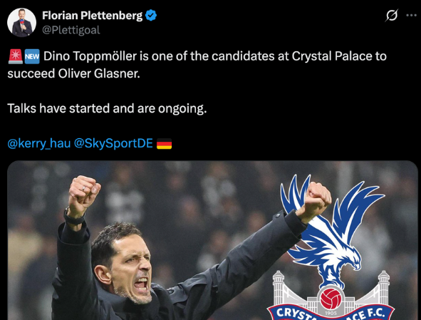 Crystal Palace In Talks to Appoint Dino Toppmoller After Iraola Snub